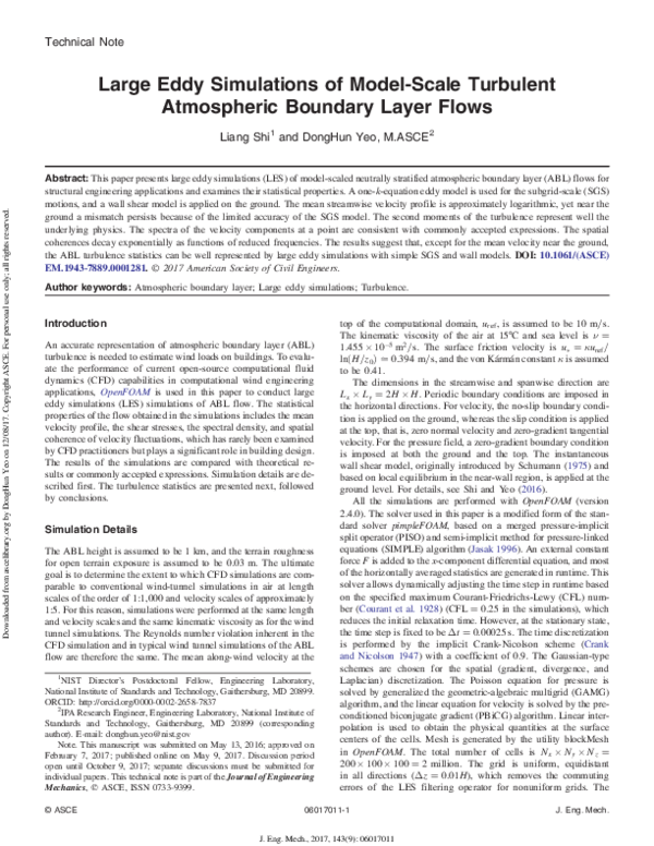 (PDF) Large Eddy Simulations of Model-Scale Turbulent Atmospheric Boundary Layer Flows