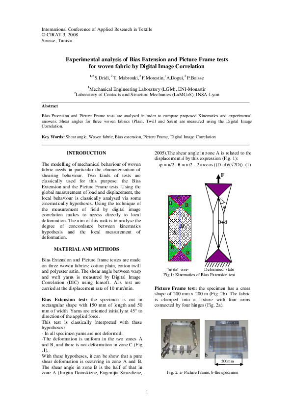 (PDF) Experimental analysis of Bias Extension and Picture Frame tests ...