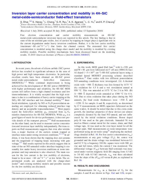 (PDF) Inversion layer carrier concentration and mobility in 4H–SiC ...