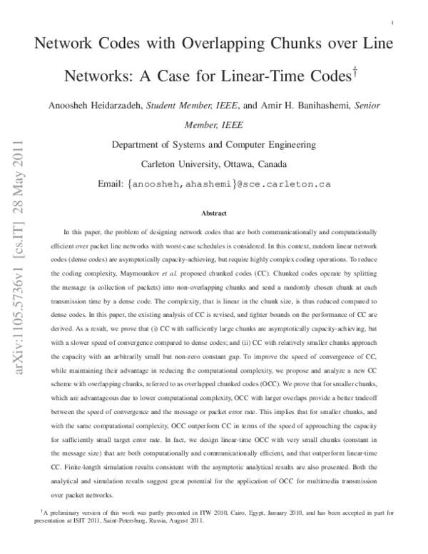 (PDF) Network Codes with Overlapping Chunks over Line Networks: A Case ...