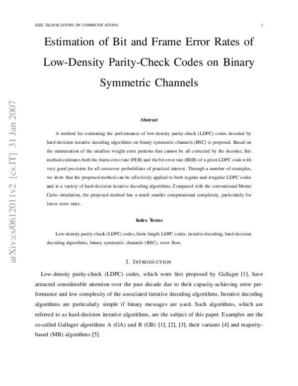 (PDF) Estimation of Bit and Frame Error Rates of Low-Density Parity ...