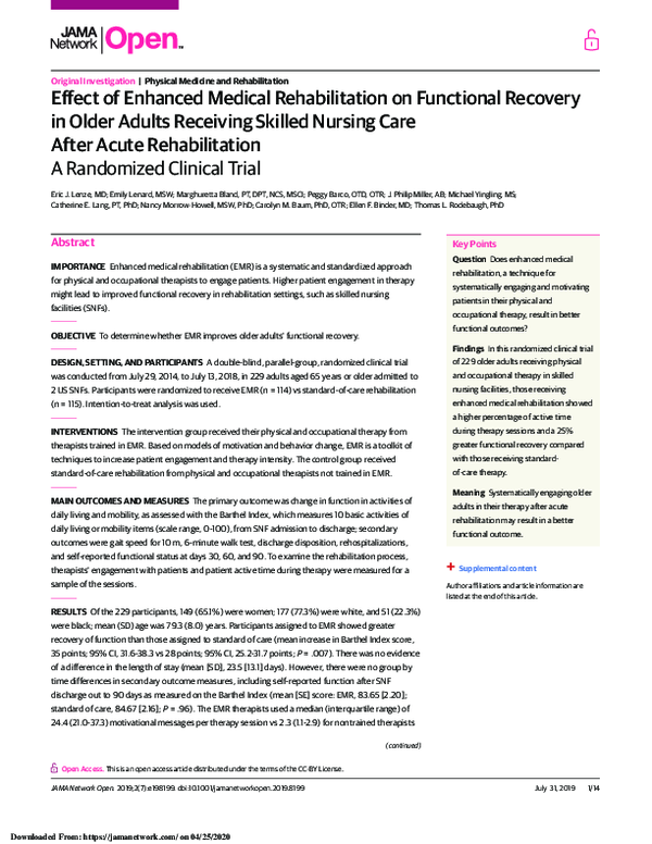(PDF) Effect of Enhanced Medical Rehabilitation on Functional Recovery ...