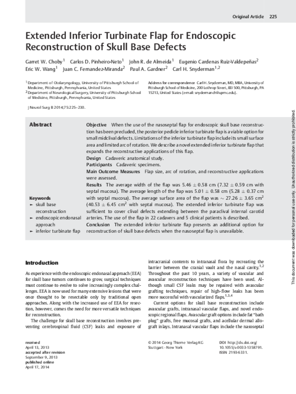 (PDF) Extended inferior turbinate flap for endoscopic reconstruction of skull base defects