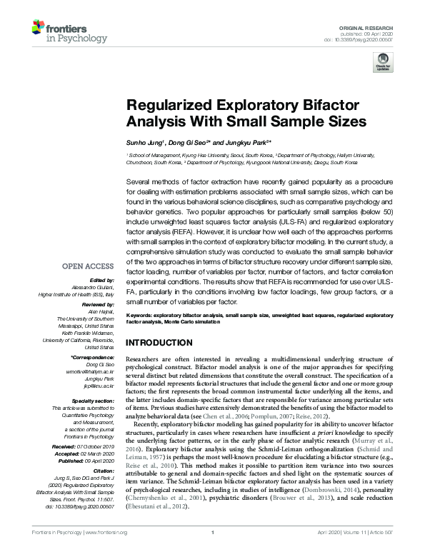 (PDF) Regularized Exploratory Bifactor Analysis With Small Sample Sizes