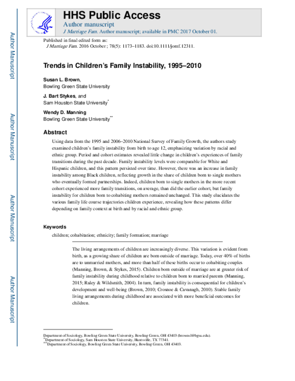 (PDF) Trends in Children's Family Instability, 1995-2010