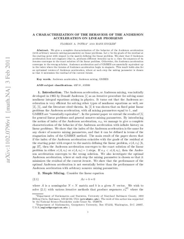 (PDF) A characterization of the behavior of the Anderson acceleration ...