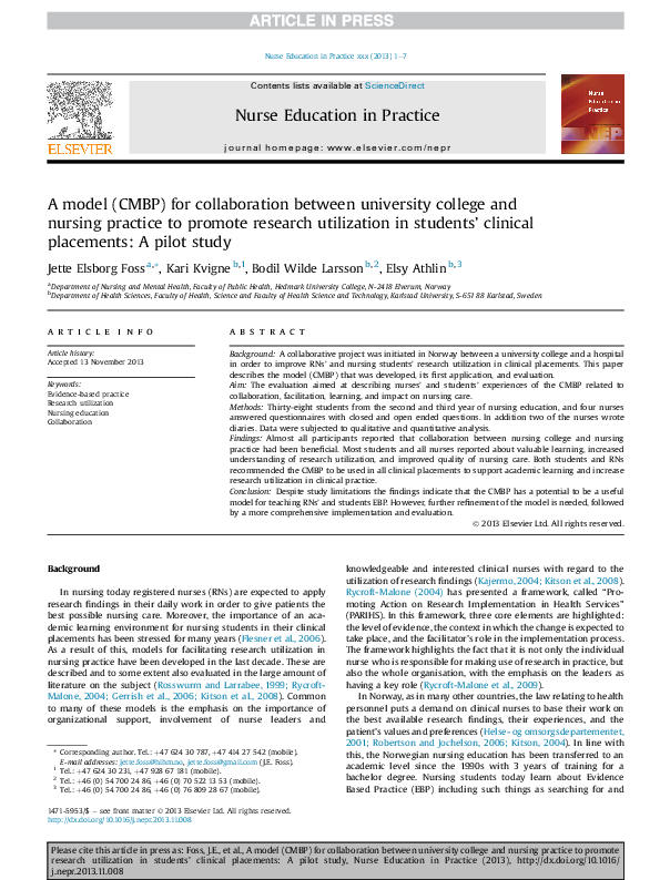 (PDF) A model (CMBP) for collaboration between university college and ...