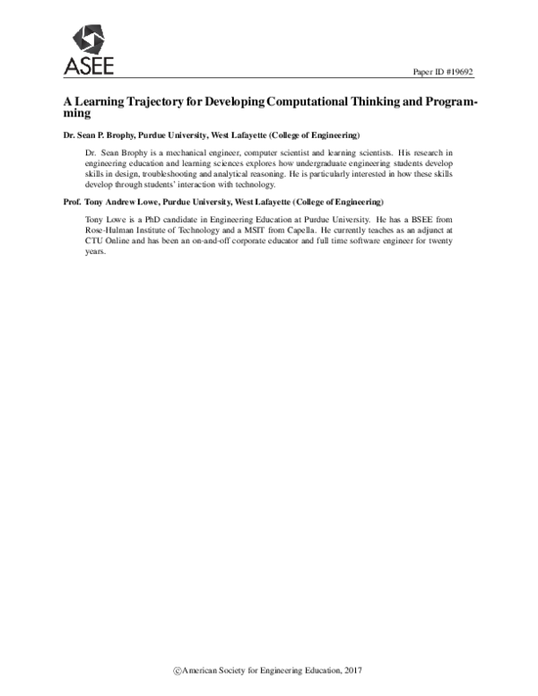 Pdf A Learning Trajectory For Developing Computational Thinking And Programming
