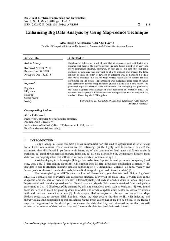 Pdf Enhancing Big Data Analysis By Using Map Reduce Technique