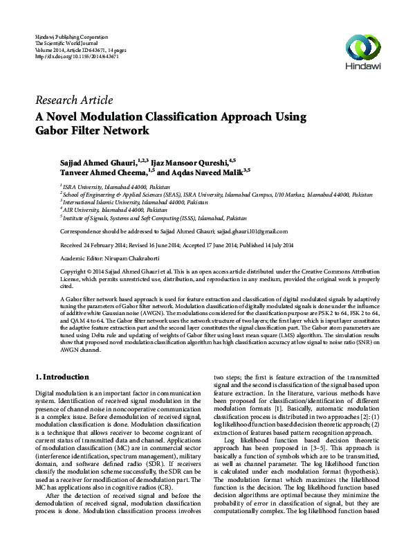 (PDF) A Novel Modulation Classification Approach Using Gabor Filter Network | Dr. Sajjad Ahmed ...