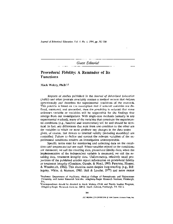 (PDF) Procedural fidelity: A reminder of its functions