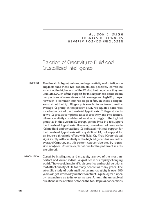(PDF) Relation of Creativity to Fluid and Crystallized Intelligence