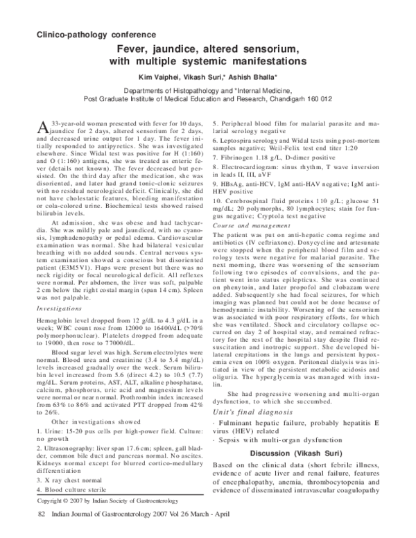 (PDF) Fever, jaundice, altered sensorium, with multiple systemic ...