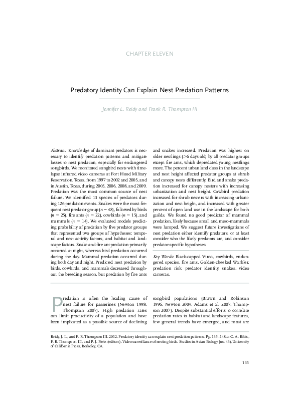 Pdf Predatory Identity Can Explain Nest Predation Patterns Frank R