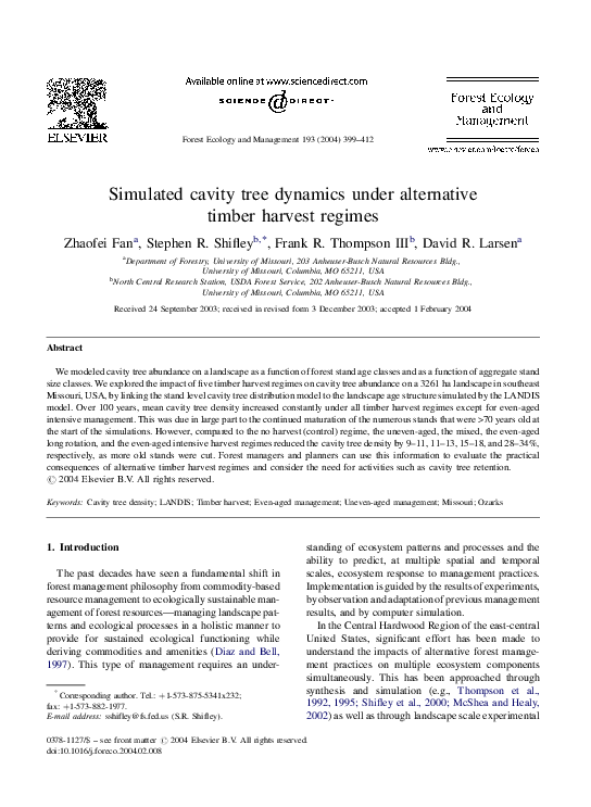 (PDF) Cavity Tree Dynamics Under Timber Harvest Management