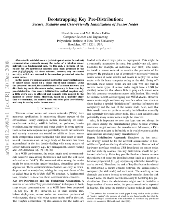 (PDF) Bootstrapping Key Pre-Distribution: Secure, Scalable and User-Friendly Initialization of ...