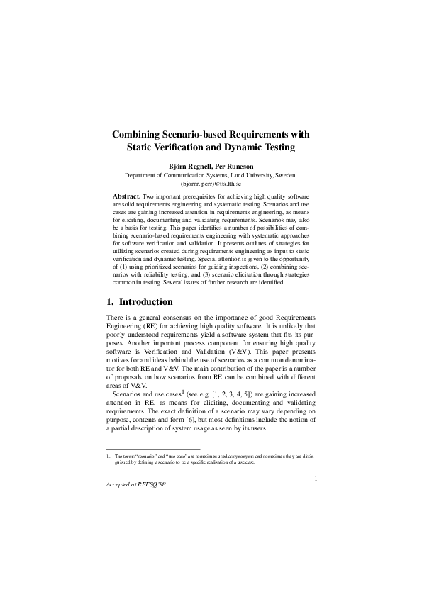 Pdf Combining Scenario Based Requirements With Static Verification And Dynamic Testing