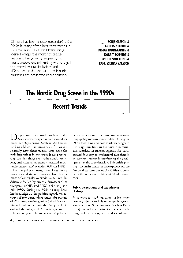 (PDF) The Nordic Drug Scene in the 1990s Recent Trends