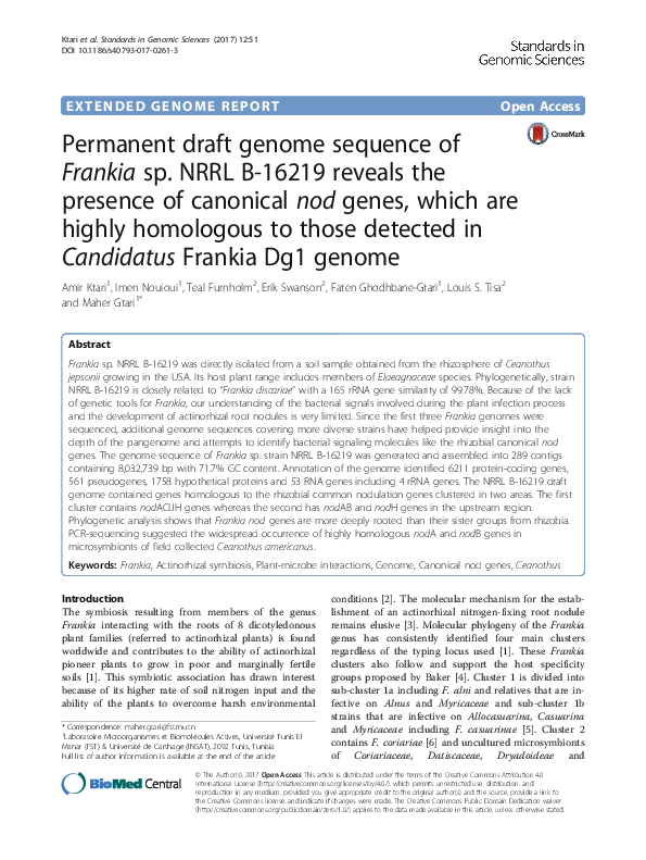 (PDF) Permanent draft genome sequence of Frankia sp. NRRL B-16219 ...