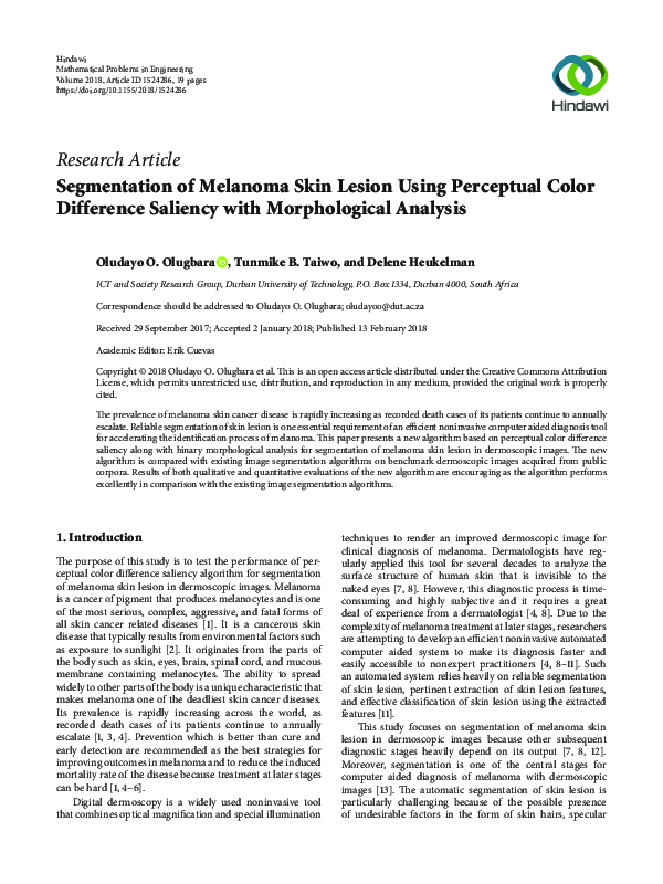 (PDF) Segmentation of Melanoma Skin Lesion Using Perceptual Color Difference Saliency with ...