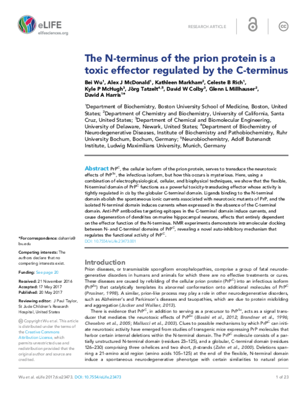 (PDF) The N-terminus of the prion protein is a toxic effector regulated ...