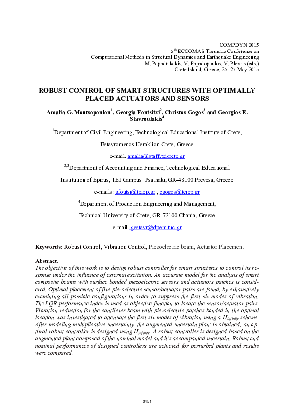 (PDF) Robust Control of Smart Structures with Optimally Placed Actuators and Sensors