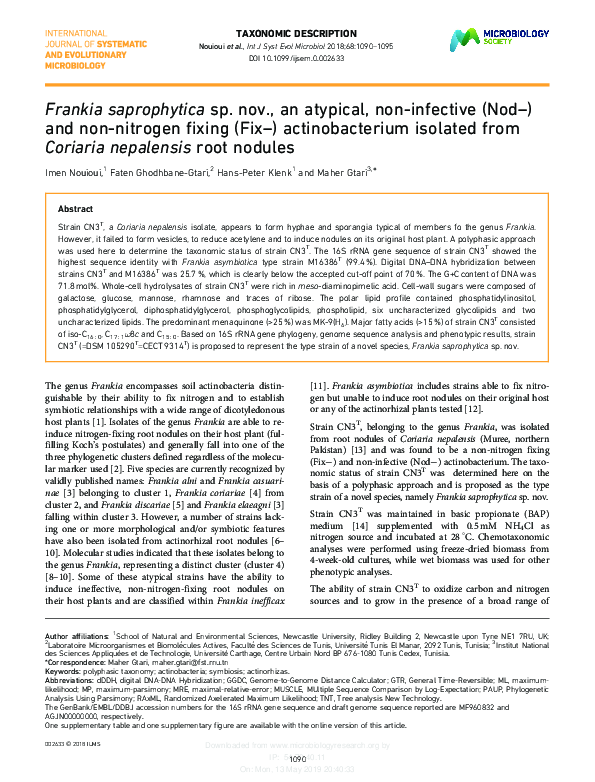 (PDF) Frankia saprophytica sp. nov., an atypical, non-infective (Nod ...