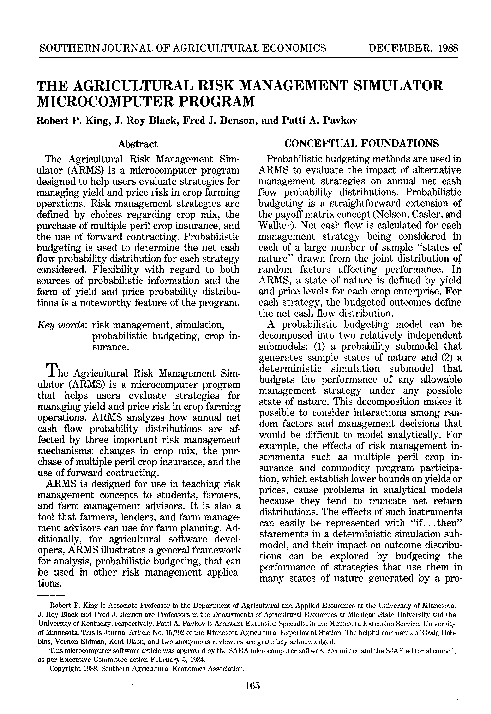 (PDF) The Agricultural Risk Management Simulator Microcomputer Program