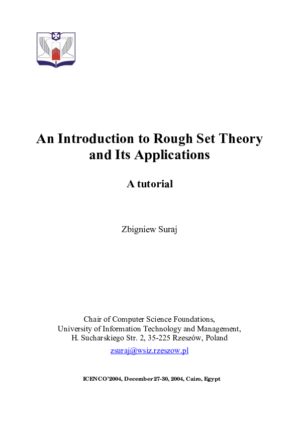 (PDF) An Introduction to Rough Set Theory and Its Applications A tutorial