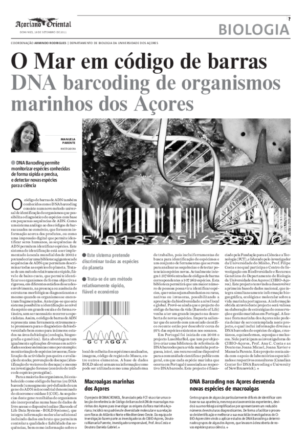 (PDF) O Mar em código de barras : DNA barcoding de organismos marinhos ...