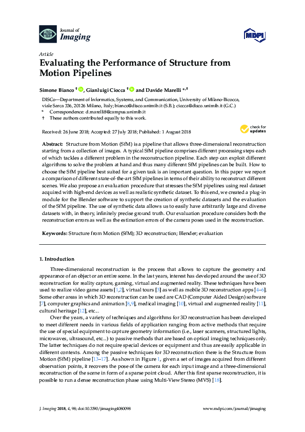 (PDF) Evaluating the Performance of Structure from Motion Pipelines