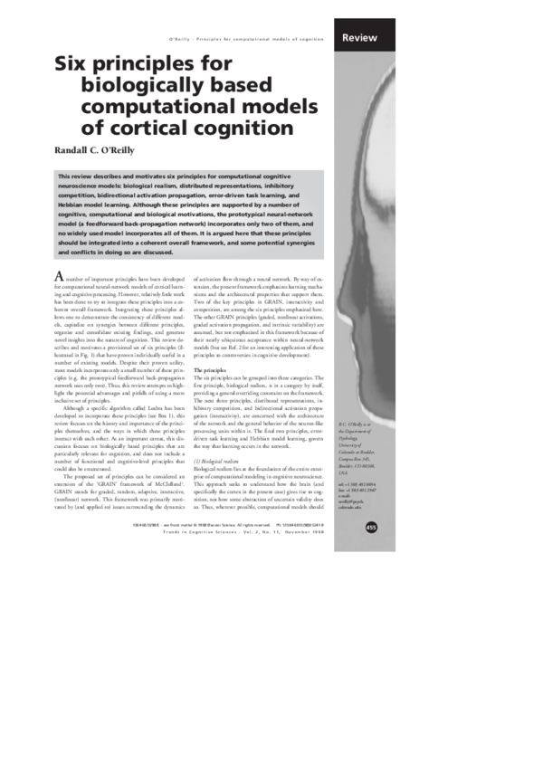 (PDF) Six principles for biologically based computational models of cortical cognition