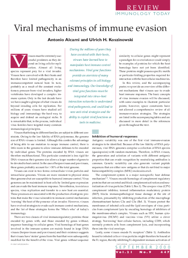 (PDF) Viral mechanisms of immune evasion