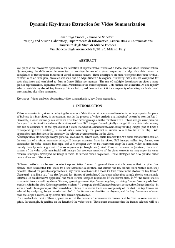 (PDF) Dynamic key-frame extraction for video summarization