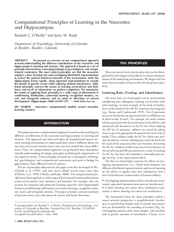 (PDF) Computational principles of learning in the neocortex and hippocampus