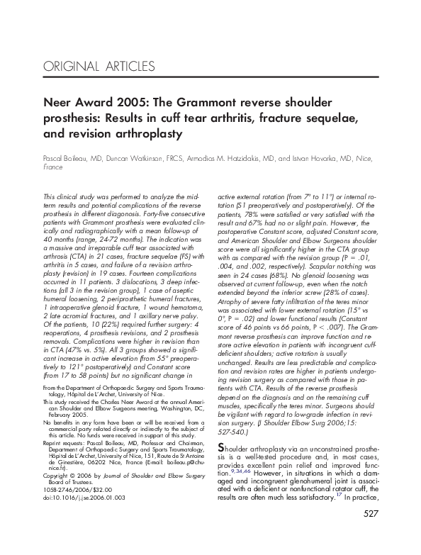 (PDF) Neer Award 2005: The Grammont reverse shoulder prosthesis ...