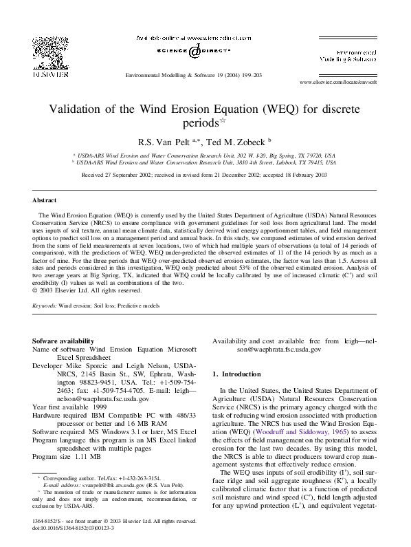 (PDF) Validation of the Wind Erosion Equation (WEQ) for discrete periods1