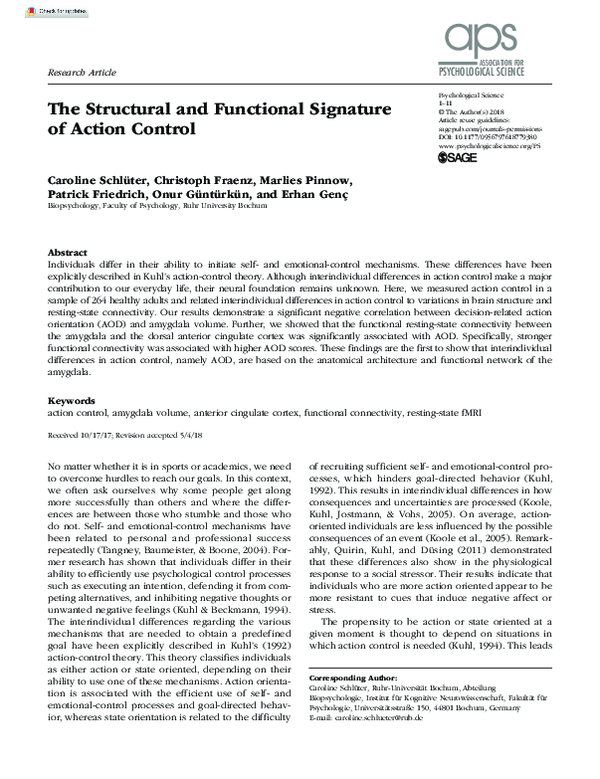 The Structural and Functional Signature of Action Control