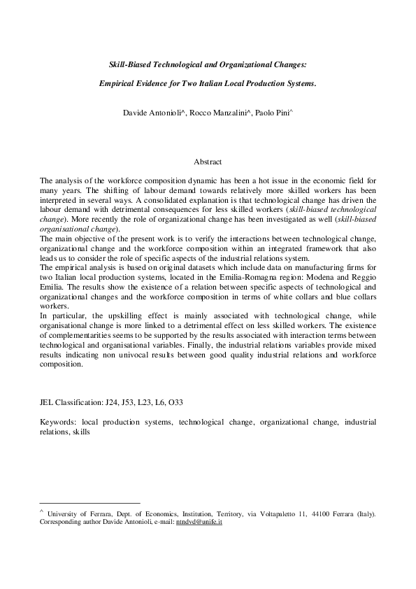 (PDF) Skill-Biased Technological and Organizational Changes: Empirical ...
