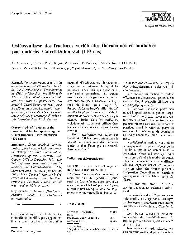 (PDF) Ostéosynthèse des fractures vertébrales thoraciques et lombaires ...
