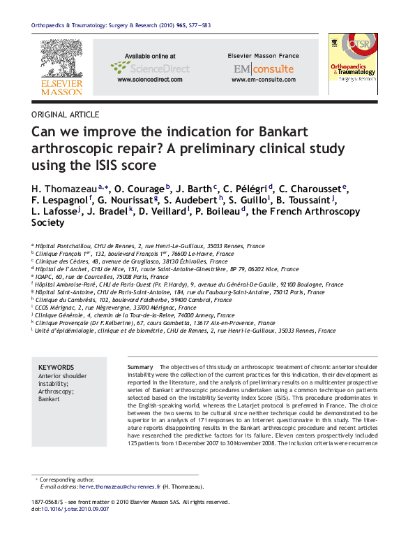 (PDF) Can we improve the indication for Bankart arthroscopic repair? A ...