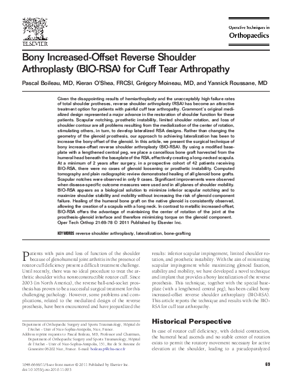 (PDF) Bony Increased-Offset Reverse Shoulder Arthroplasty (BIO-RSA) for ...