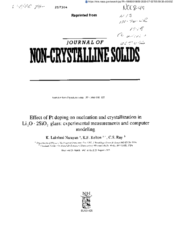 (PDF) Effect of Pt doping on nucleation and crystallization in Li2O · 2SiO2 glass: experimental ...