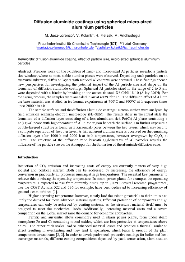 (PDF) Diffusion Aluminide Coatings Using Spherical Micro-Sized ...
