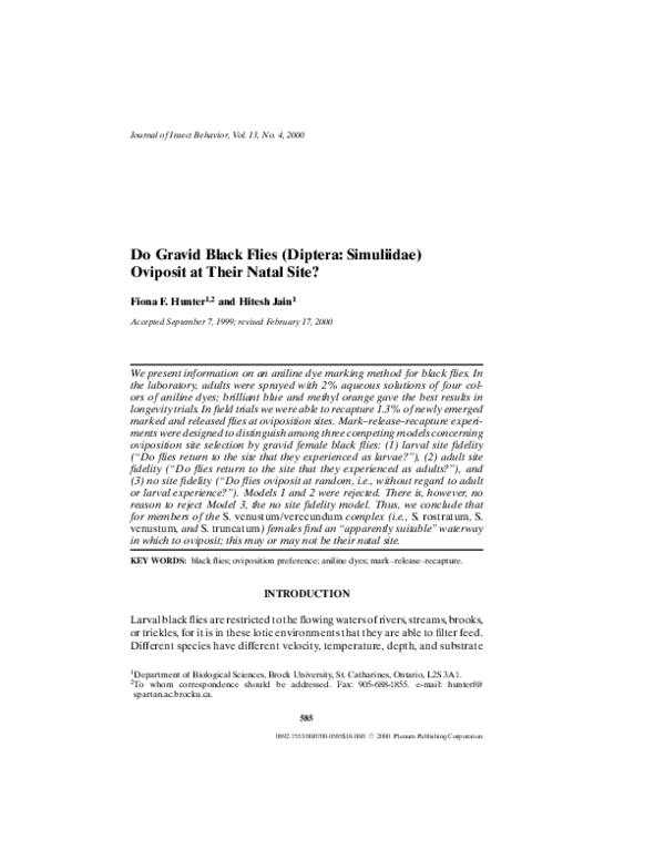 (PDF) Do Gravid Black Flies (Diptera: Simuliidae) Oviposit at Their ...