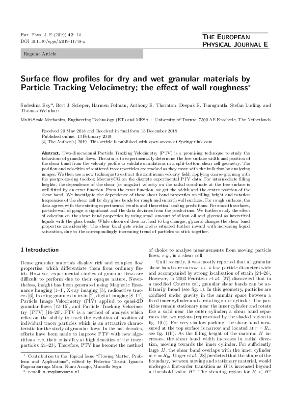(PDF) Surface flow profiles for dry and wet granular materials by Particle Tracking Velocimetry ...