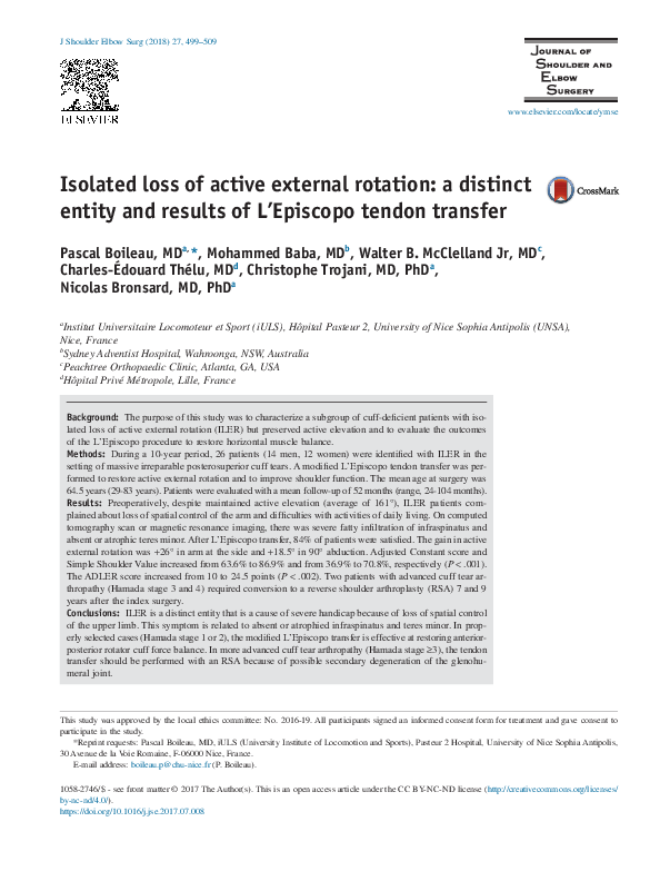 (PDF) Isolated loss of active external rotation: a distinct entity and ...