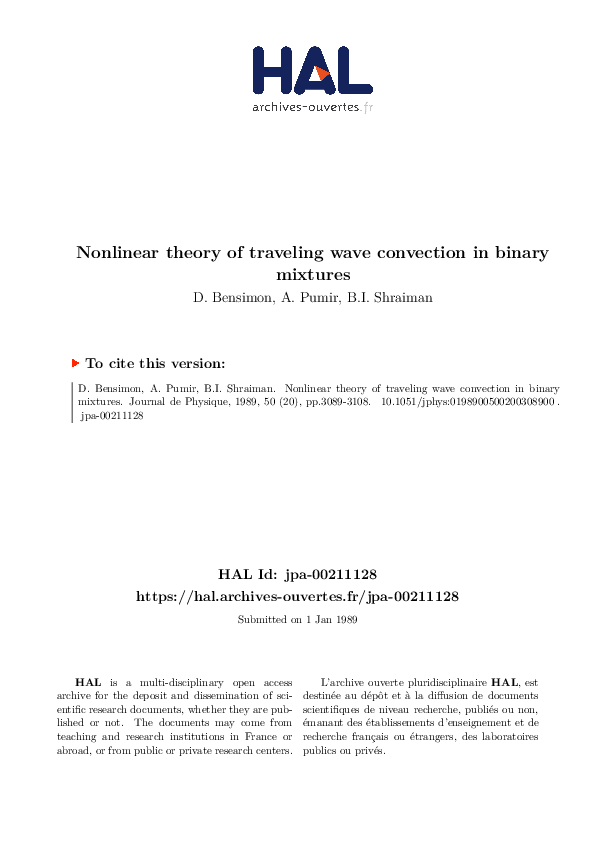 (PDF) Traveling Wave Convection in Binary Mixtures
