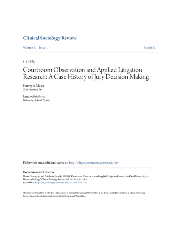 (PDF) Courtroom Observation and Applied Litigation Research: A Case ...