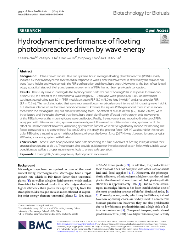 (PDF) Hydrodynamic performance of floating photobioreactors driven by wave energy